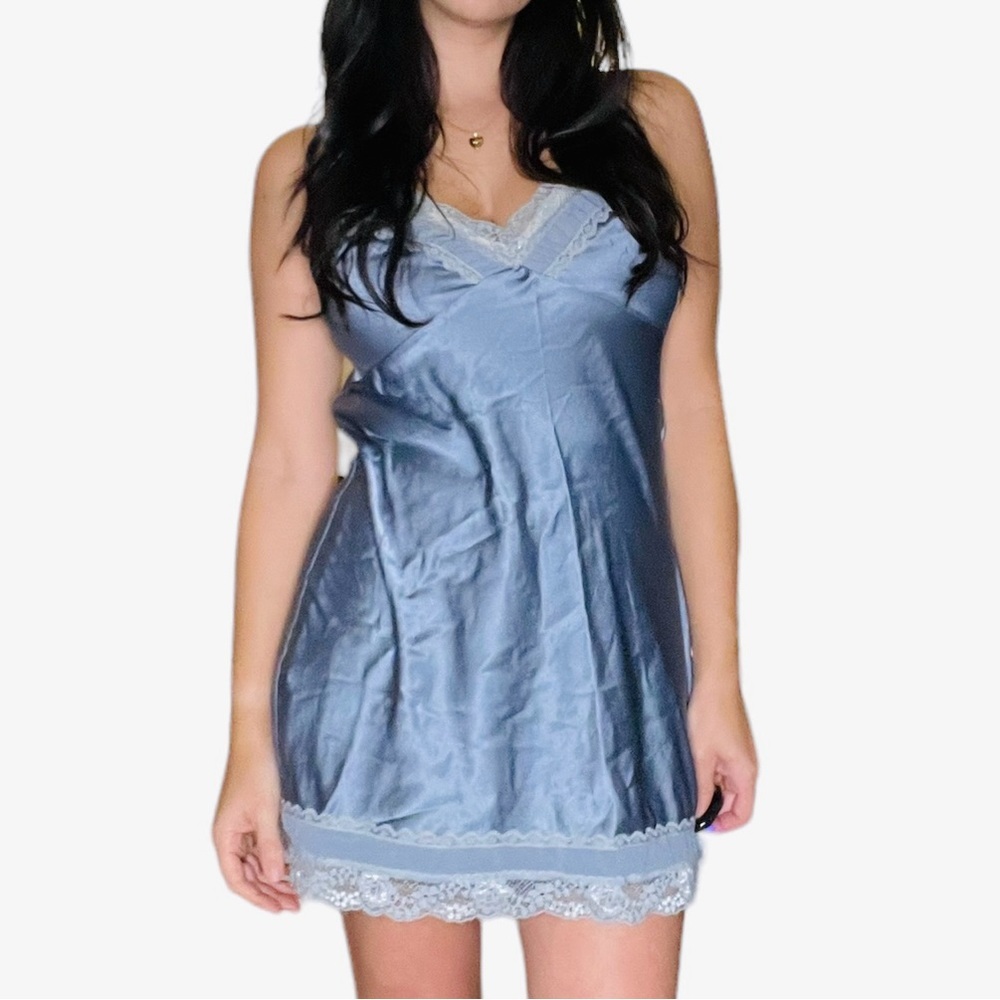 Victoria's Secret Angels Slip Dress Solid Blue Ruffle… - Gem